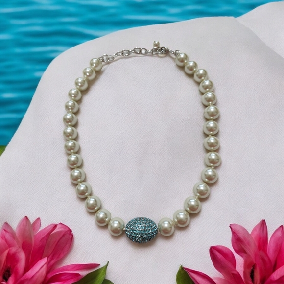 Heidi Daus | Jewelry | Heidi Daus Blue Crystal Pearl Necklace | Poshmark